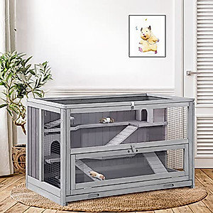 Guinea Pig Cage Hamster Cage 3 Levels Small Animal Cages with Chewing Toy, Food Bowl, Seesaw, Hideout and Plastic Tray…