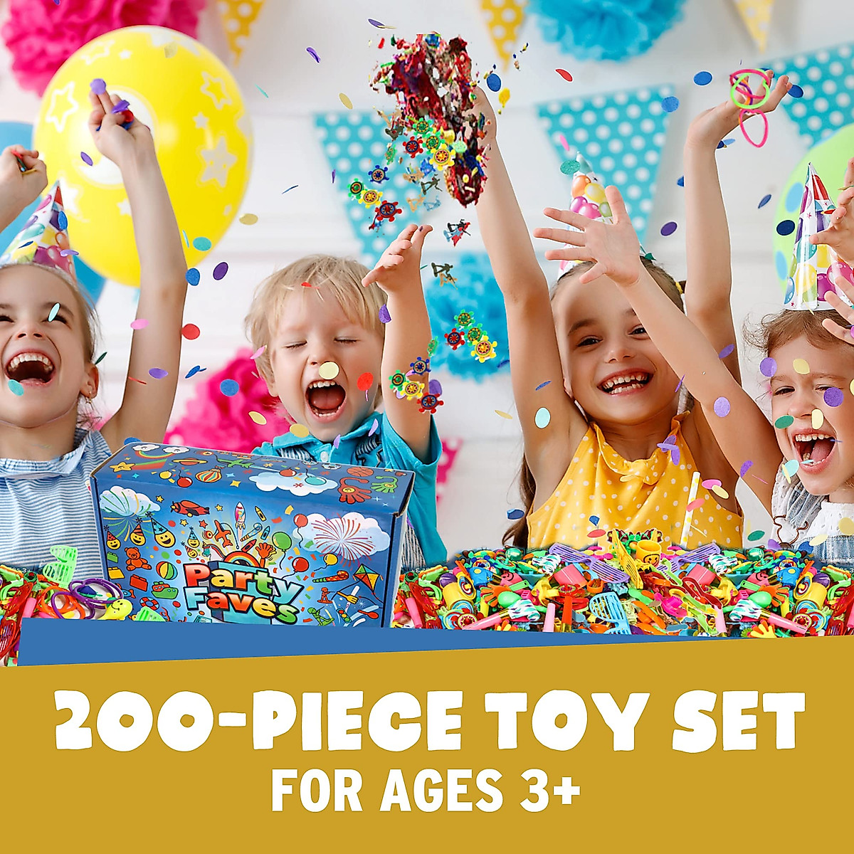 Party Faves 200PC Party Favors for Kids Goodie Bags Birthday Carnival Prizes Classroom Pinata Stuffers Goodie Bag Fillers Treasure Box Toys