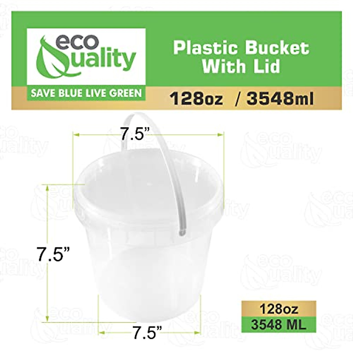 1 Gallon (128 oz) Clear Plastic Bucket with Lid and Handle (3 Pack), Ice Cream Tub with Lids - Food Grade Freezer and Microwave Safe Food Storage Containers, Round Plastic Pail Container with Lid, BPA Free