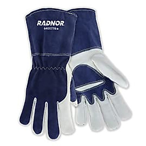RADNOR X-Large 13 1/4" Navy Blue and White Premium Top Grain Cowhide Fleece Lined MIG Welders Gloves (1 Pairs)