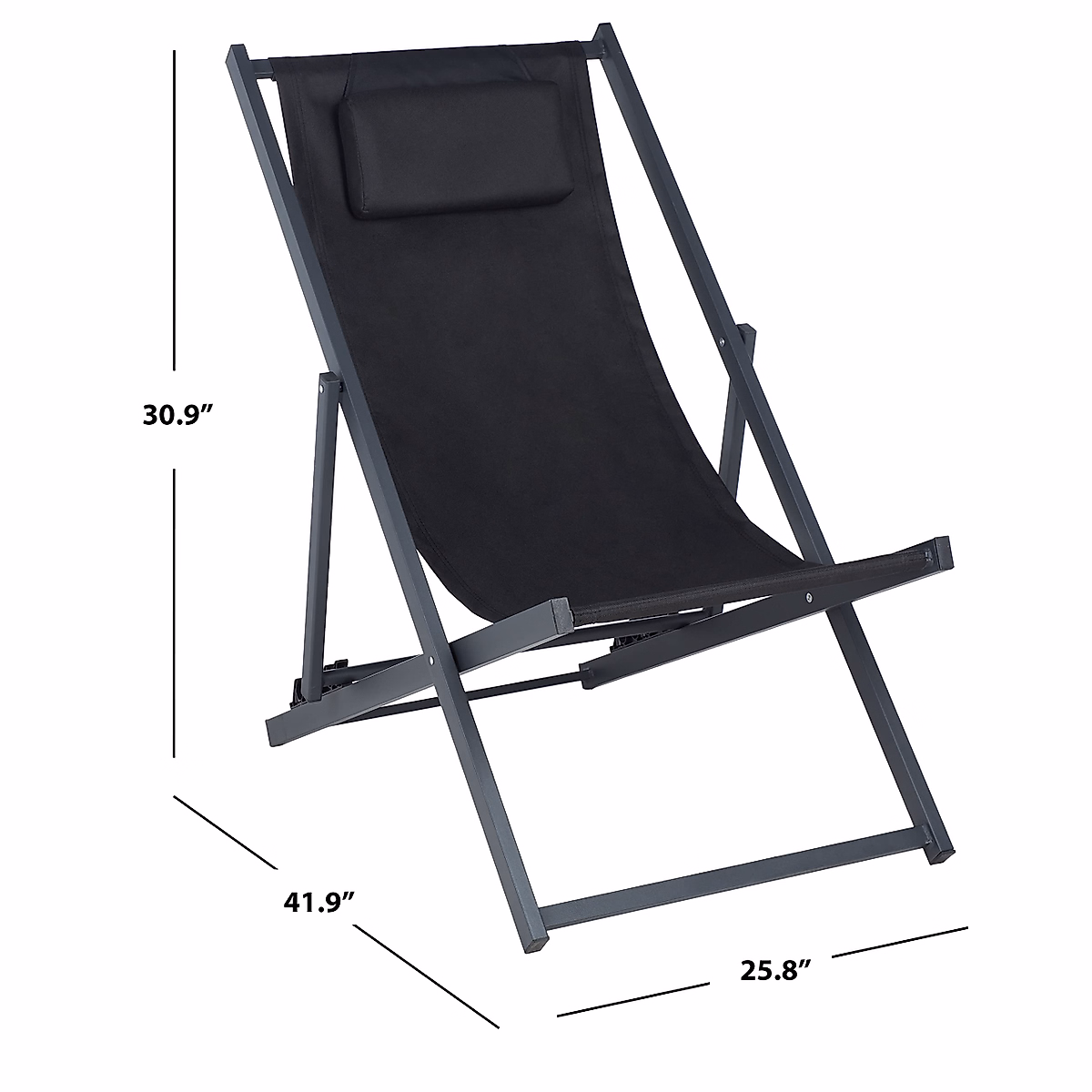 Safavieh PAT9039C-SET2 Outdoor Collection Camlin Black Adjustable Folding Set of 2 (Fully Assembled) Sling Chair Set