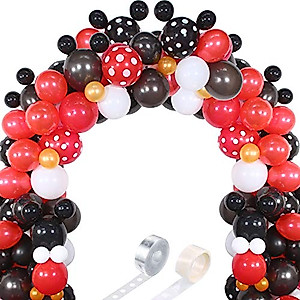 117 Mouse Balloon Garland Arch Kit Black Red White Gold/Rose Red Pink Balloon Garland Arch and Balloon Strip for Mouse Theme Party Baby Shower Birthday Wedding Decoration (Black Red Mouse Color)