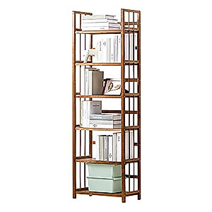 IOTXY Adjustable Bamboo Open Bookshelf - Small 6-Tier Tall Free Standing Storage Rack, Multifunctional Display Stand for Home and Office, Bookcase, Light Brown