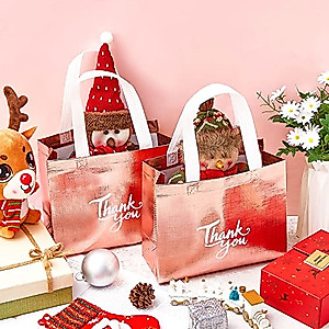 36 Pcs Rose Gold Gift Bags Bridesmaid Gift Bag Bachelorette Bags Gift Wrap Bags Non Woven Reusable Shiny Small Thank You Gift Bags, Tote Bags Bulk for Christmas Birthday Holiday 9.7 x 4 x 8 Inch