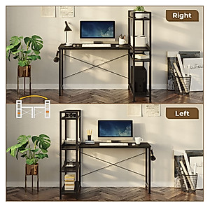 Rolanstar Computer Desk with Storage Shelves 47", Home Office Desk with 4-Tier Reversible Bookshelf, Modern Writing Table Workstation, Study Corner Desk for Small Space, Black