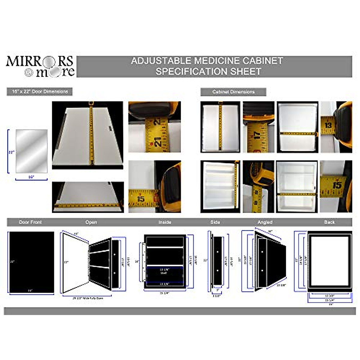 Mirrors and More 16" x 22" Medicine Cabinets for Bathroom with Mirror - Frameless Pencil Edge, Recessed, Modern Home Décor, Polish Edge, Adjustable Shelves