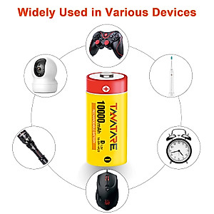 Tanatare 8 Count Rechargeable D Batteries 1.2V High Capacity 10000mAh NiMH D Size Rechargeable Batteries Low Self Discharge for Flashlights,Radios,Clocks,Toys