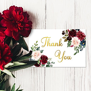 Whaline 36 Pack Floral Thank You Cards Bulk Watercolor Navy Burgundy Flower Greeting Cards with Envelope Sticker Gold Foil Spring Blank Note Cards for Wedding Birthday Baby Shower Party, 4 x 6 Inch