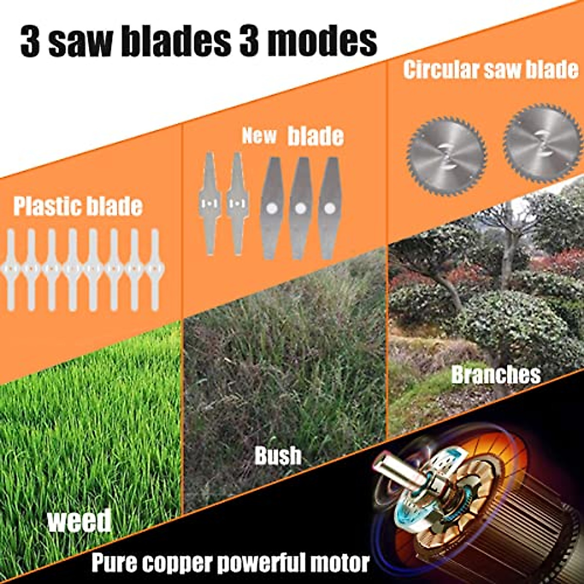 Weed Wacker Electric Cordless Grass Trimmer, 3-in-1 Lightweight Push Weed Eater & Edger Lawn Tool, 21V Brush Cutter Battery Powered, Lightweight Wheeled No String Trimmer for Garden&Yard