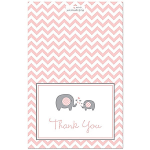 50 Cnt Pink Grey Chevron Elephant Baby Thank You Cards
