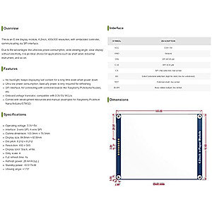 Waveshare 4.2inch E-Ink Display Module Compatible with Raspberry Pi 5/4B/3B/Zero/Zero W/Zero 2W/Pico/Pico W/Pico WH, 400x300 Resolution SPI Interface