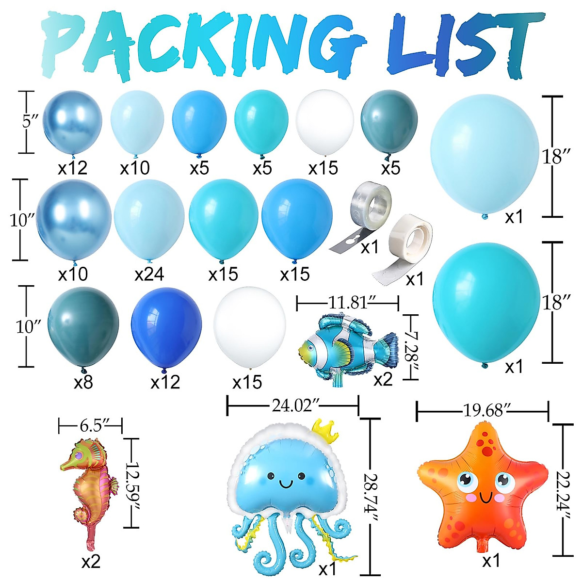 Under the Sea Party Decoration,162Pcs Mix Sky Royal Blue Balloon Arch Kit with Bubbles Starfish Octopus Jellyfish Foil Balloon for Sea Animal Ocean Theme Birthday Baby Shower Beach Pool Party Supplies