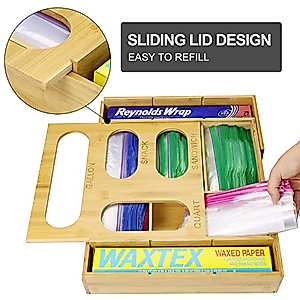 Ziplock Bag Organizer for Drawer,KitHero 2 in 1 Expandable Baggie Organizer with Cutter,Plastic Bag Organizer for Kitchen Compatible with Gallon, Quart, Sandwich & Snack Variety Size Bags(6-10 Slots)