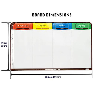 pmxboard Magnetic Kanban Board and Magnetic Scrum Board Flexible 4 Column Board Full Kit, Agile Management Board Set, 64 Magnetic Kanban Cards and Scrum Cards Set, Scrum Whiteboard and Card Markers