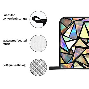 Iridescent Bright Triangles Oven Mitts and Pot Holders Set of 4, Oven Mittens and Potholders Heat Resistant Gloves for Kitchen Cooking Baking Grilling BBQ