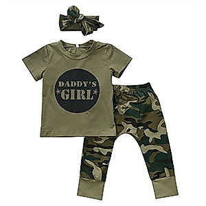 2 Styles Daddy’s Baby Boy Girl Camouflage Short Sleeve T-Shirt Tops+Green Long Pants Outfit Casual Outfit (18-24 Months, Baby Girl)