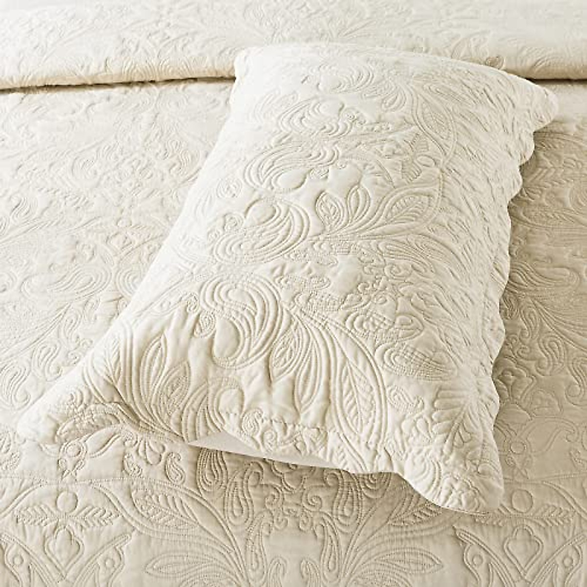 HoneiLife Oversized Bedspread Quilt Sets - 3 Piece California King Quilt Microfiber Bedspreads Reversible Coverlets Lightweight Bed Cover Paisley Bedding Sets All Season Quilts-111 x106,Beige