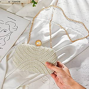 Women Evening Bags Pearl Clutch Bag Artificial Pearls Beaded Bride Purse Bridal Pearl Clutch with Chain Vintage Clutch Purses for Wedding Party
