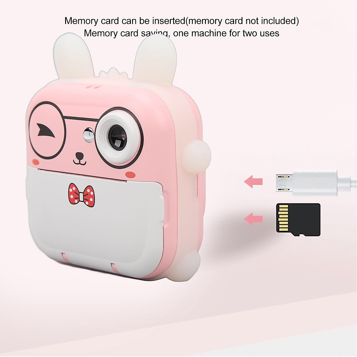 Kids Camera, Cartoon Smart KidsCamera, Portable Cute Print Kids Digital Selfie Camera Toys, Thermal Print Digital Mini Camera for 3 4 5 6 7 8 9 Year Old Girls and (Pink
