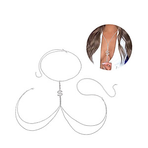 Asooll Crystal Chest Chain Rhinestones Letter Bra Body Chain Bikini Bra Jewelry Fashion Beach Rave Body Accessories Jewelry for Women and Girls (Gold)