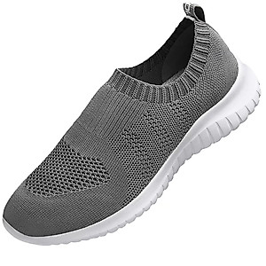 konhill Women's Walking Tennis Shoes - Lightweight Athletic Casual Gym Slip on Sneakers 7.5 Wide US A/Dark Grey,38