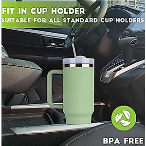 40oz Tumbler with Handle and Straw Lid,Stainless Steel Travel Mug Water Bottle Cup,Reusable Insulated Vacuum Cup (QL-Green)