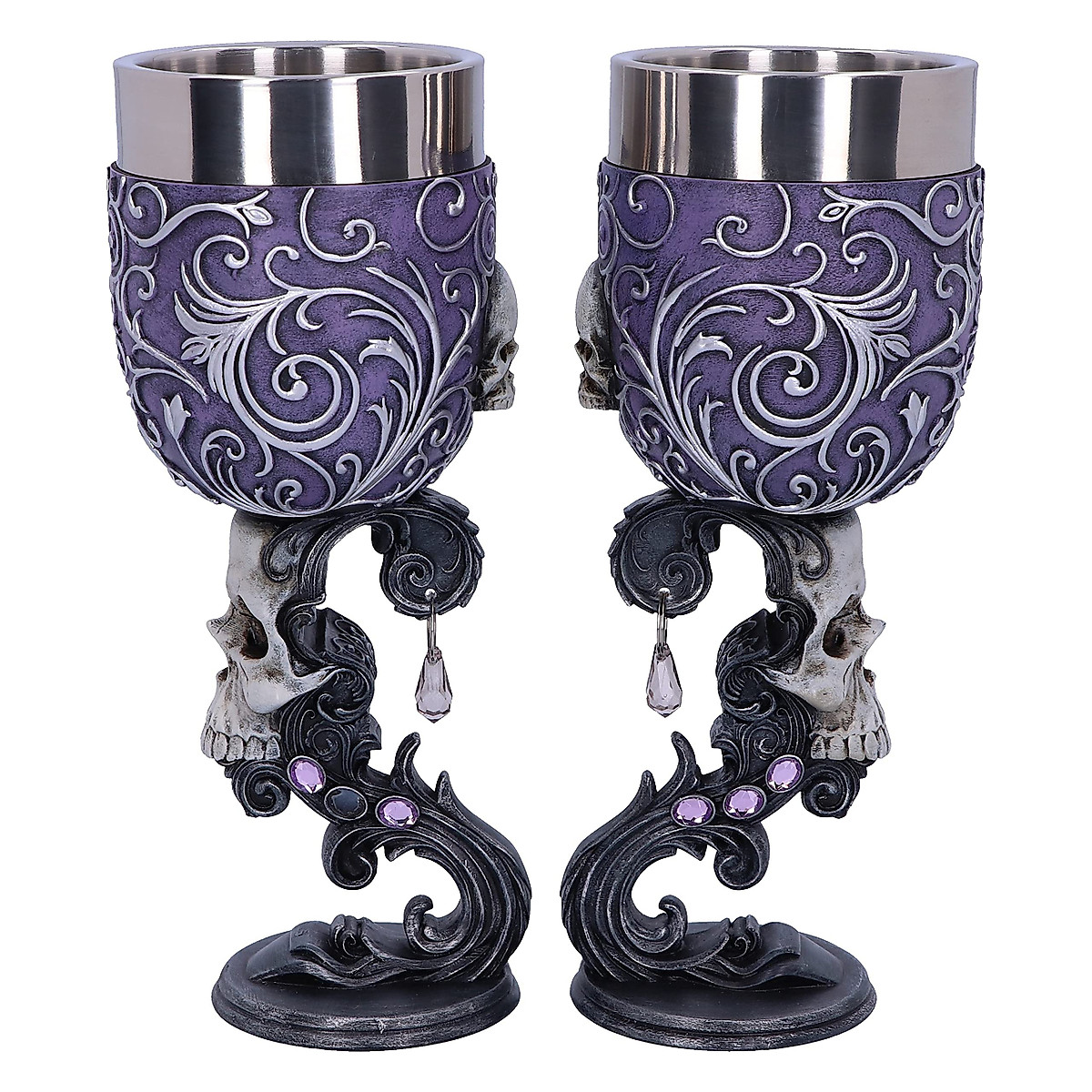 Nemesis Now B5168R0 Deaths Desire Twin Skull Heart Set of Two Goblets, Purple, 18.5cm