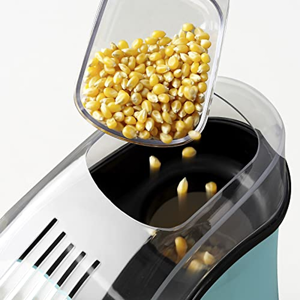 Nostalgia Popcorn Maker, 16-Cup Healthy Hot Air Popcorn Machine, Oil Free, Kernel Measuring Cup and Butter Melting Tray, Aqua