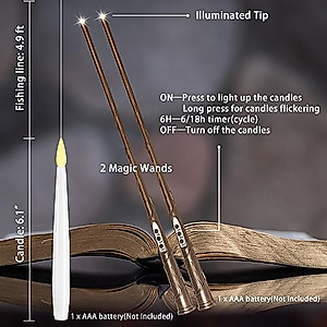 LUSHARBOR Floating Candles with Wand Remote, 20pcs Flameless Candles with Timer, 6.1" Magic Flickering Taper Candles LED Electric Battery Operated Candles for Christmas Halloween Party