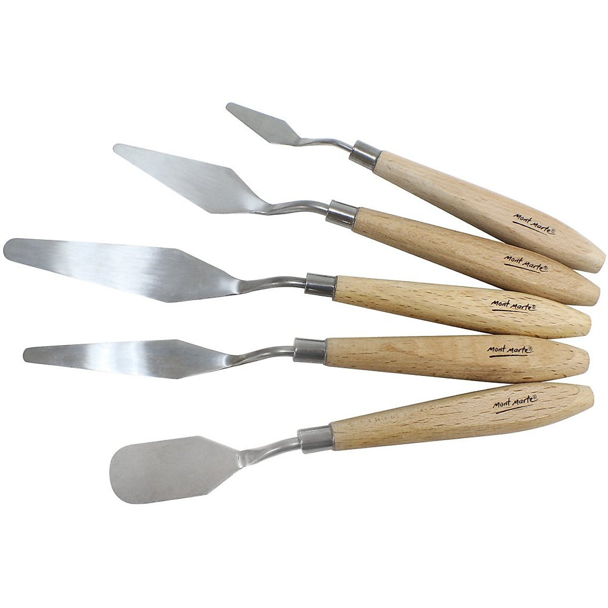 Mont Marte Studio Palette Knife Set, 5 Piece. Selection of Different Sizes and Styles of Stainless Steel Palette Knives.