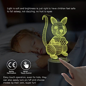 Squirrel 3D Illusion Lamp Touch Sensor LED Night Light 7 Color Changing Nightlight, Children Room Decor Lighting Fixture Toy Gifts for Boys Girls