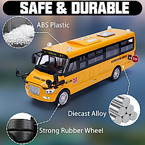 Crelloci School Bus Toy, Die Cast Pull Back 9'' Model Cars, with Lights & Sounds, Openable Doors, Large Yellow Metal Toy Vehicles, Play Bus for Boys Girls Kids Toddlers Ages 3+