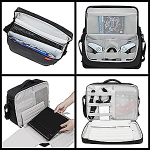BUBM Console Carrying Case for PS5, PlayStation 5 Protective Shoulder Bag Handbag, Travel Carry Bag Storage for Controllers, Monitor, Headsets, Gaming discs, Charger, & Accessories (Black)
