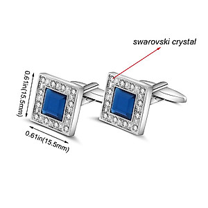 MERIT OCEAN Blue Navy Swarovski Crystal Square Cufflinks for Men Classical Swarovski Cuff Links with Gift Box Elegant Style