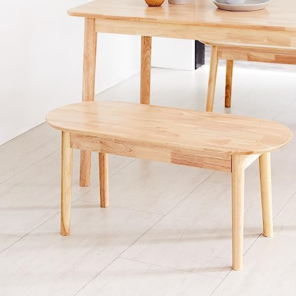 Livinia Aslan 35" Malaysian Oak Round Wooden Dining Bench/Solid Wood Bedroom Entry Way Kitchen Corridor Bench (Natural Oak)