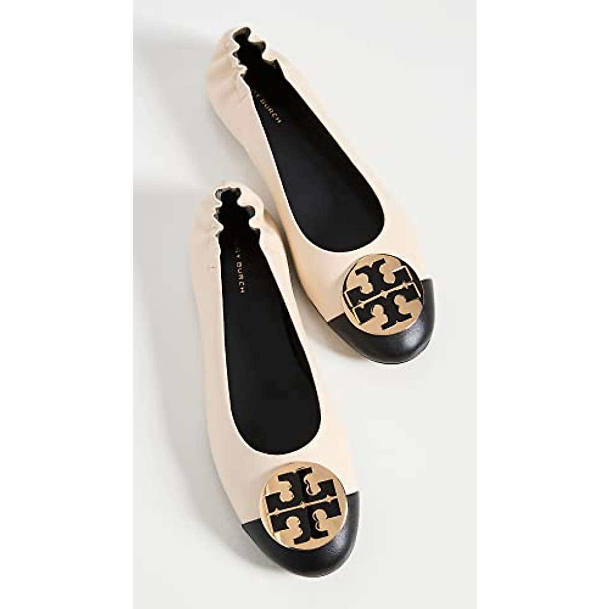 Tory Burch Women's Claire Cap Toe Ballet Flats, New Cream/Black/Gold, 11 Medium US
