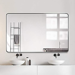 SILD Large Modern Black Aluminum Wall Mirror 30"x40" Glass Panel Vanity or Mirrors for Wall, Rectangle Hangs Horizontal or Vertical
