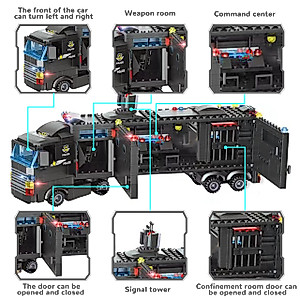 1102 Pieces City Police Station Building Kit, SWAT Mobile Command Center Truck Building Toy with Police Car, Helicopter, Patrol Boat, Best Learning and Roleplay Swat Toy Gift for Boys and Girls