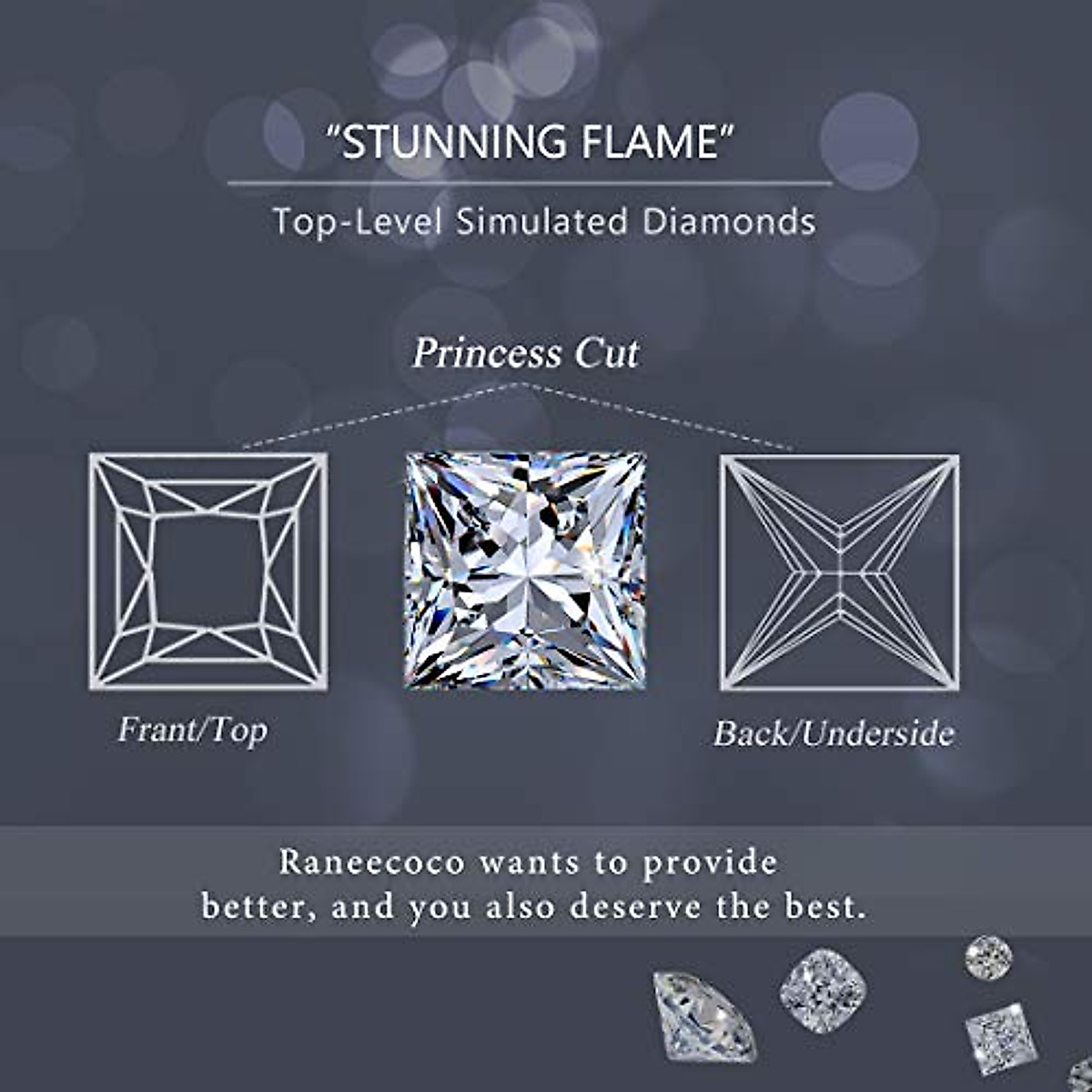 "STUNNING FLAME “18K White Gold Plated Sterling Silver Princess Cut Cubic Zirconia Stud Earrings for men women(w-7)