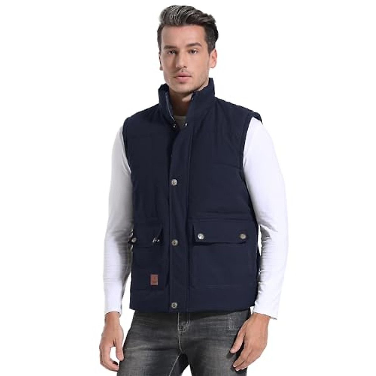 Flygo Men's Winter Warm Outdoor Padded Puffer Vest Thick Fleece Lined Sleeveless Jacket (Blue 2XL)