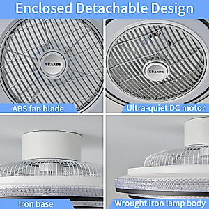 XuanDe Ceiling Fans with Lights and Remote Quiet, 20" Enclosed Ceiling Fans Modern Low Profile DC Motor 6 Gear Wind Speeds 3 Colors of Lights-Silver