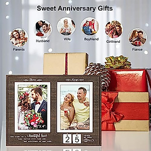 Then & Now Anniversary Picture Frame, 1-99 Years Wedding Gift Ideas - Anniversary Wood Photo Frame, Engagement Bridal Shower Gifts with Sentimental Quote - Holds 2 4x6 Inches Photos (Then & Now)