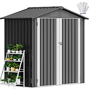 DWVO 5.6x3.2ft Metal Outdoor Storage Shed, Waterproof Tool Shed Heavy-Duty Storage Unit with Lockable Door and Vents, Ideal for Bicycles, Tools, Lawnmowers, Backyards, Patios, Lawns - Dark Gray