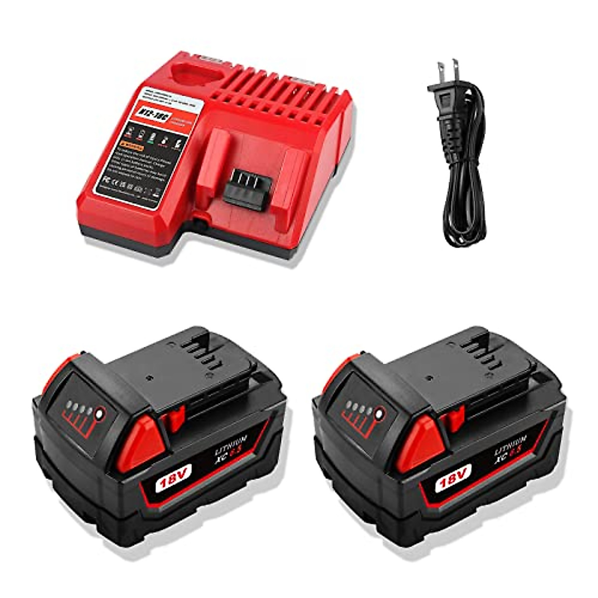 CEENR 2Pack 6500mAh 18V Battery and Charger Replacement for Milwaukee M 18 18 Volt Li-ion Compatible with Milwaukee Baterias Charger Combo 48-11-1840, 48-11-1811, 48-11-1820, 48-11-1822, 48-11-1828