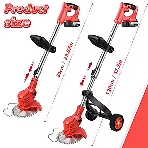 Tree.Nb Weed Trimmer with Battery Powered,3 in 1 Cordless Mower, 2 X 2.0ah Battery Operated Wheel, Mower Suitable for Garden and Yard