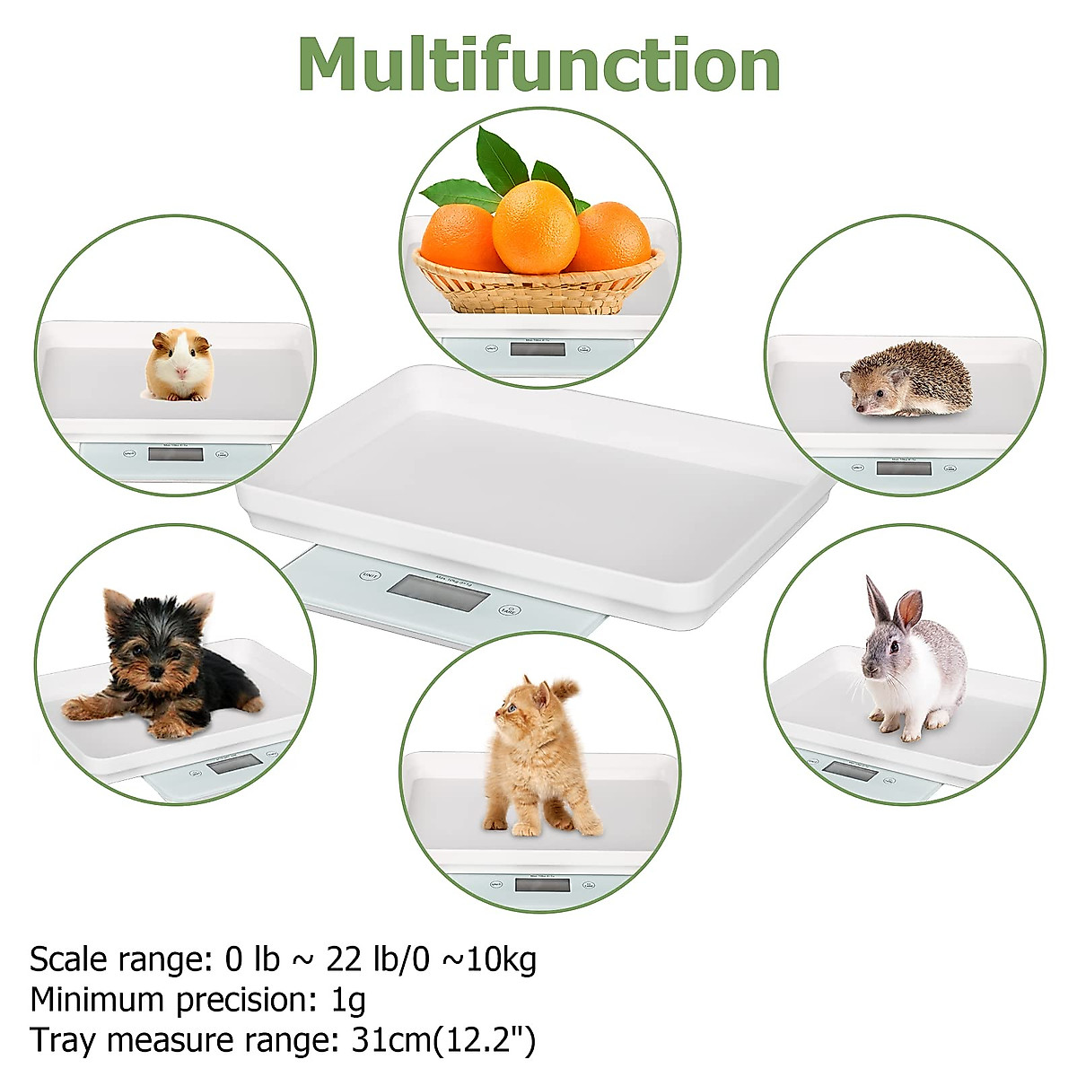 Digital Small Animals Scales for Weighing with Tape Measure, Detachable Tray Puppy Whelping Scale with High Precision Weigh Your Kitten, Rabbit, Multifunction Scales for Small Dogs Cats Crawl Pet