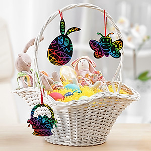 Easter Scratch Art for Kids Bulk, Set of 48 Scratch Art Ornaments, Wooden Stick, & Ribbon, Easter Craft Kit, Unique Teen Easter Basket Stuffers, Cool Fun Easter Gifts for Teens, Easter Craft Kit