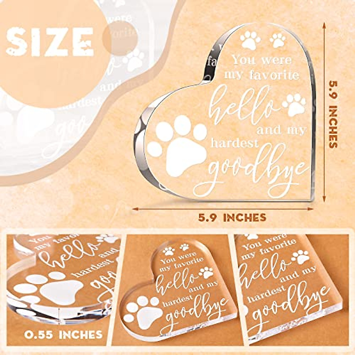 PET Memorial Gift Dog Sympathy Gift for Loss Bereavement Crystal Acrylic Heart Decor Remembrance Gifts Cat Memorial Gifts Crystal Acrylic Heart Condolence Gifts for Loss of Loved One