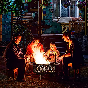 Amopatio Fire Pit for Outside, 30 Inch Large Outdoor Wood Burning Fire Pits, Patio Backyard Firepit with Steel BBQ Grill Cooking Grate, Spark Screen & Poker for Garden, Bonfire, Camping, Picnic