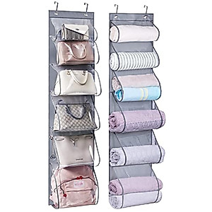 KIMBORA Handbag Organizer Storage Purse Bag Hanger with 6 Easy Access Deep Pockets 2 Packs for Closet Wall, Gray